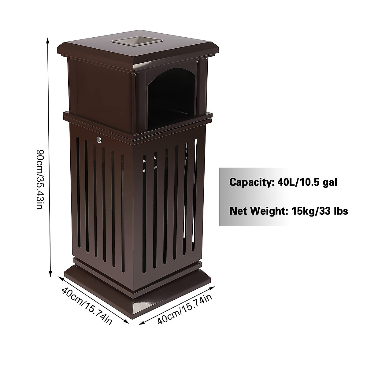 40L Outdoor Trash Can Commercial Garbage Enclosure with Locking Lid, Installation-Free, Galvanized Sheet (Black) 35.4 x 15.7 x 15.7 in