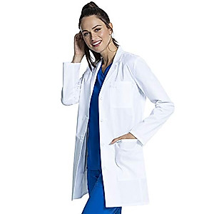 Cherokee White Lab Coat for Women with Notched Lapels with Button Closure and 3 Pockets CK452, M, White