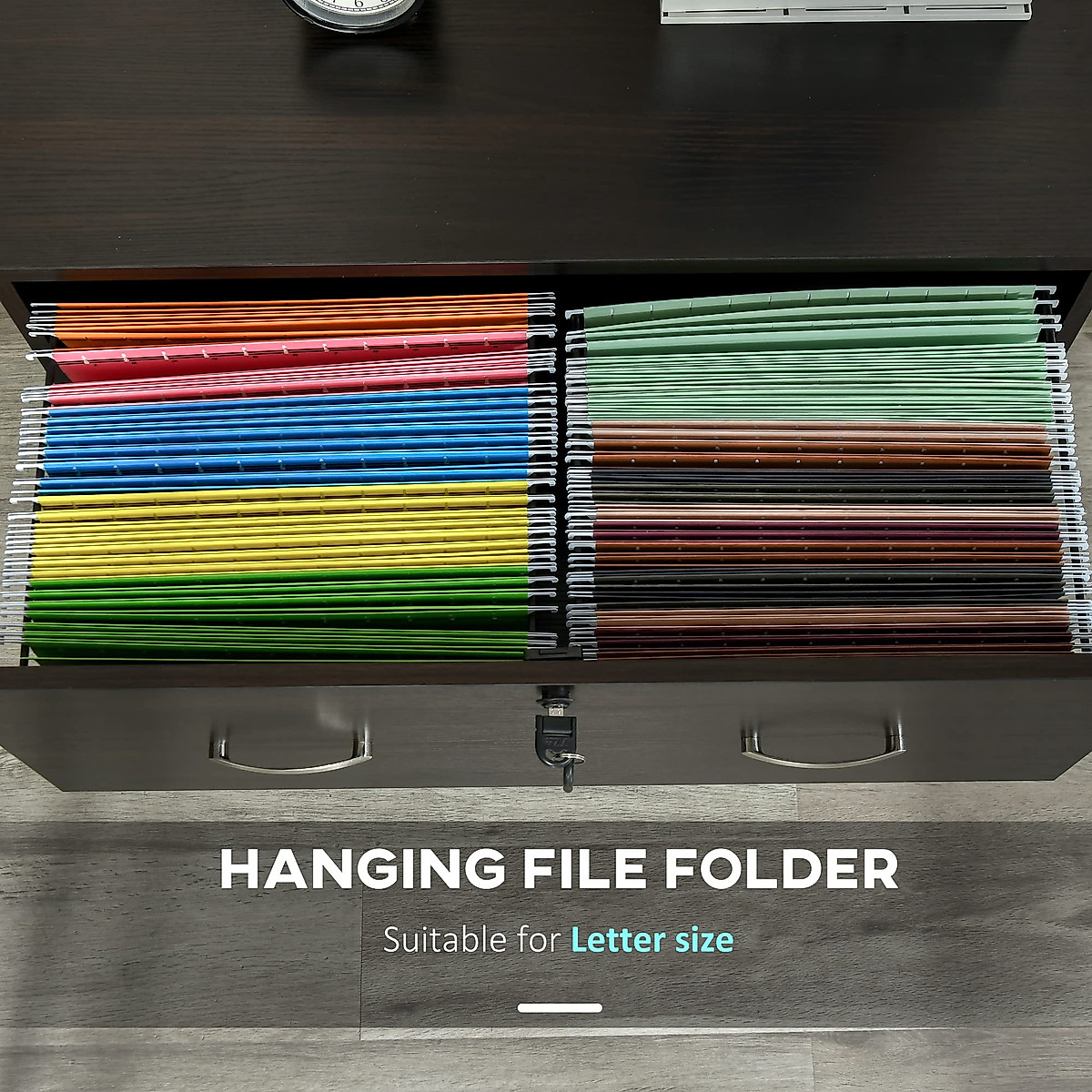 Vinsetto 2-Drawer File Cabinet with Lock and Keys, Vertical Storage Filing Cabinet with Hanging Bar for Letter Size, Home Office, Walnut