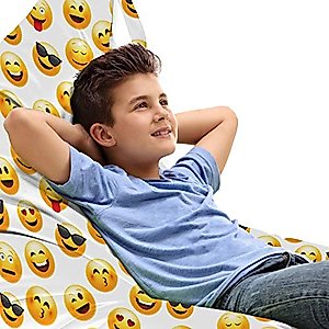 Ambesonne Emoticon Lounger Chair Bag, Smiling Face Character Illustration Feeling Happy Cool Surprised and in Love, High Capacity Storage with Handle Container, Lounger Size, Yellow Black Red