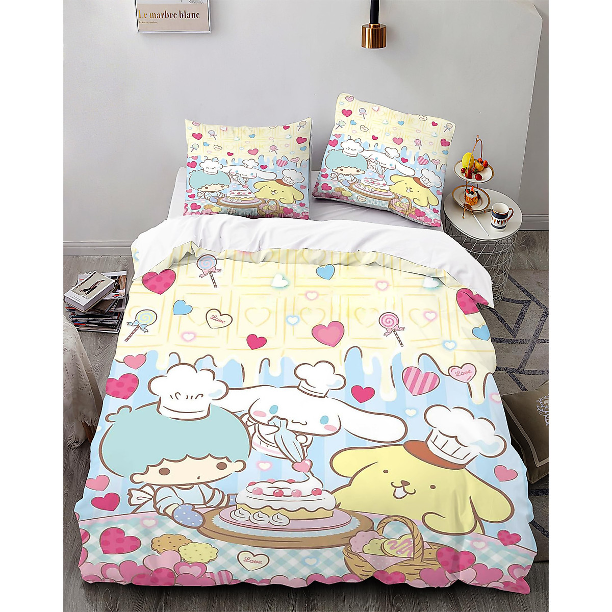 EIANLAI 3 Piece Anime Bedding Set 3D Printed Cartoon Soft Duvet Cover Set for Bedroom (1 Duvet Cover & 2 Pillowcases)-Full