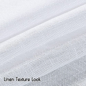 Home Queen White Sheer Burlap Linen Cafe Curtains, Semi Sheer Drapes for Kitchen Window Over Sink, 45 Inch Length 2 Pack