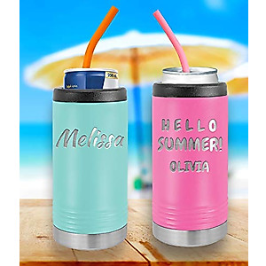Personalized Stainless Steel Engraved Insulated Beverage Holder Customized Can Cooler with Custom Name Text – Wedding, Birthday, Corporate Gift (Light Purple, Slim)