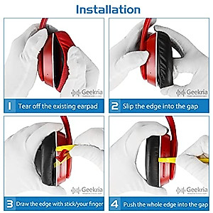 Geekria QuickFit Protein Leather Replacement Ear Pads for Edifier W820BT, W828NB Headphones Ear Cushions, Headset Earpads, Ear Cups Repair Parts (Red)