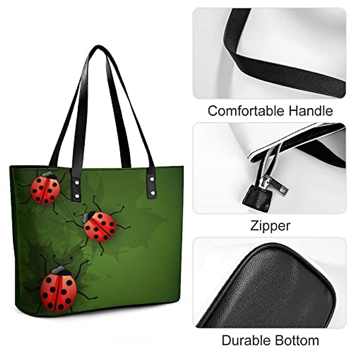 Womens Handbag Ladybug Leather Tote Bag Top Handle Satchel Bags For Lady