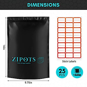 Zipots 25 Pieces Mylar Bags 1 Gallon Extra Thick 9.5 Mil - 10"x14" with Stand up Ziplock Pouches for Long Term Food Storage Bag with 40 pieces of Pink Stickers