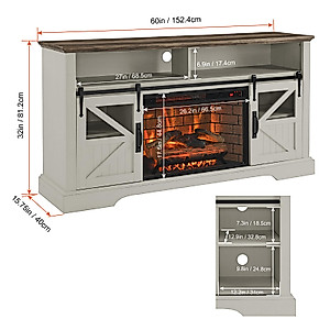 IVYHAVEN Electric Fireplace TV Stand with Mantel, Farmhouse Entertainment Center with 27'' Electric Fireplace, Rustic Media Console w/Sliding Barn Door for Living Room, White