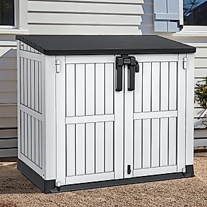 YITAHOME Light Gray Resin Tool Shed, 36 Cu Ft Waterproof Outdoor Horizontal Storage, Weather-Resistant Utility Shed with Air Vent for Trash and Lockable Doors, Garden Tools