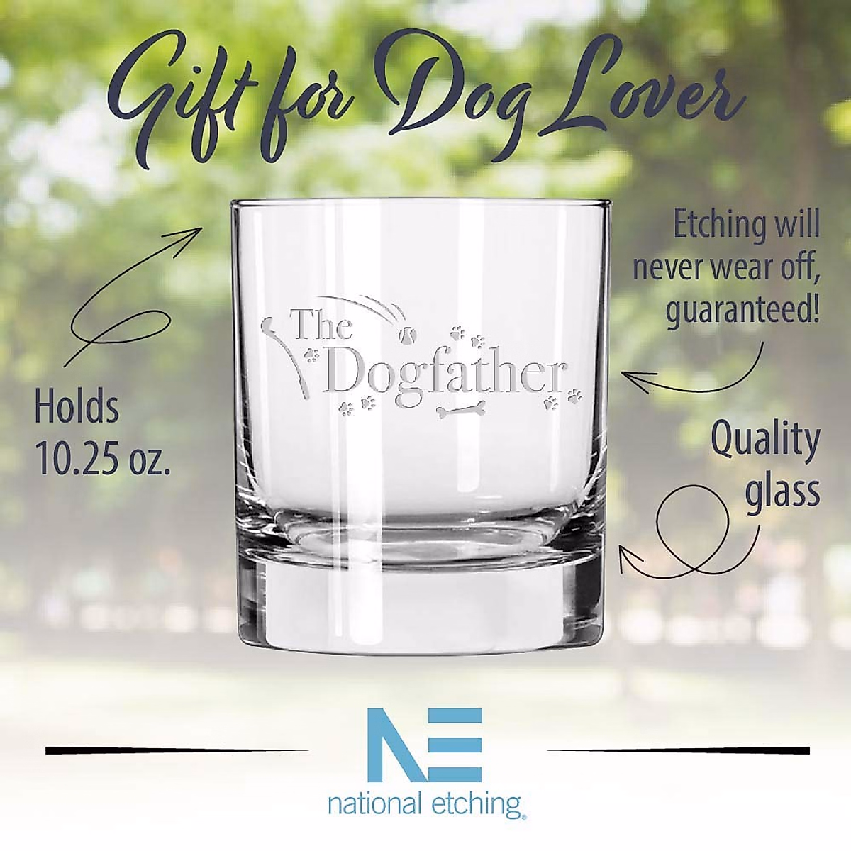 National Etching Dog Lover Gifts - The Dogfather - Whiskey Glass For Dog Dads