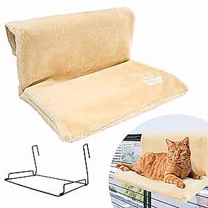 Downtown Pet Supply Cat Hammock Bed - Cat Shelf - Warm and Cozy Plush Nap Mat with Wire Bed Frame - Strong & Secure - Beige - 18.5 in x 12 in