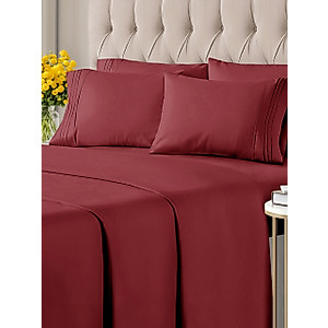 Full 6 Piece Sheet Set - Breathable & Cooling Bed Sheets - Hotel Luxury Bed Sheets for Women, Men, Kids & Teens - Comfy Bedding w/ Deep Pockets & Easy Fit - Soft & Wrinkle Free - Full Burgundy Sheets