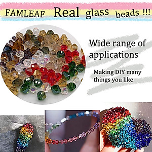 FAMLEAF 6mm 190Pcs Crystal Glass Beads, Crystal Glass Beads for Jewelry Making, Bicone Beads, Bicone Glass Beads, Faceted Bicone Crystal Glass Beads, DIY Beads Bicone Beads for Jewelry Making