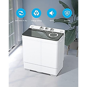 Bonnlo 26lbs Portable Washing Machine, Compact Mini Washer, Twin Tub Washer and Dryer Combo; 18LBS Washer & 8LBS Spin Dryer for Apartment, Dorms, RVs, Camping and More (Grey)