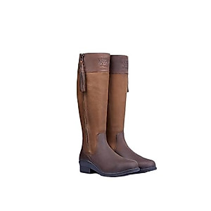HORZE B Vertigo Amelia Women's Rustic Style Waterproof Leather Country Tall Riding Boots with Side Zip - Dark Brown - 9