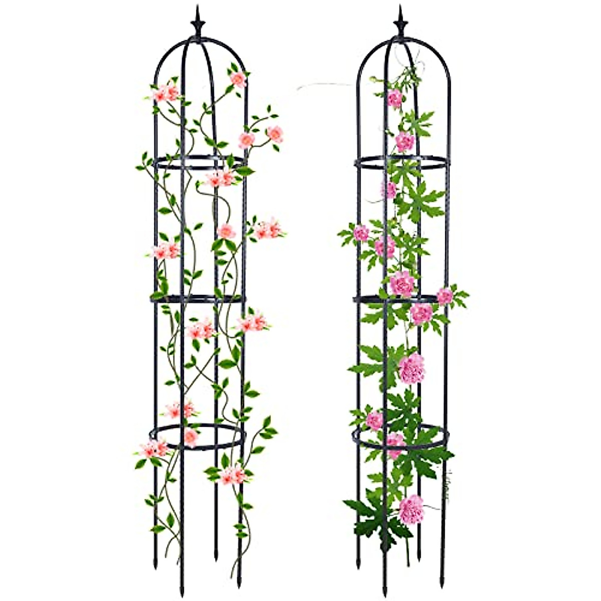 Trellis for Climbing Plants Outdoor, Deaunbr Garden Plant Support Tall Tower Obelisk Vine Cages Plastic Coated Rustproof Metal Pipe Supports for Outdoor Indoor, Potted Plants, Tomato, Rose - 2 Pack