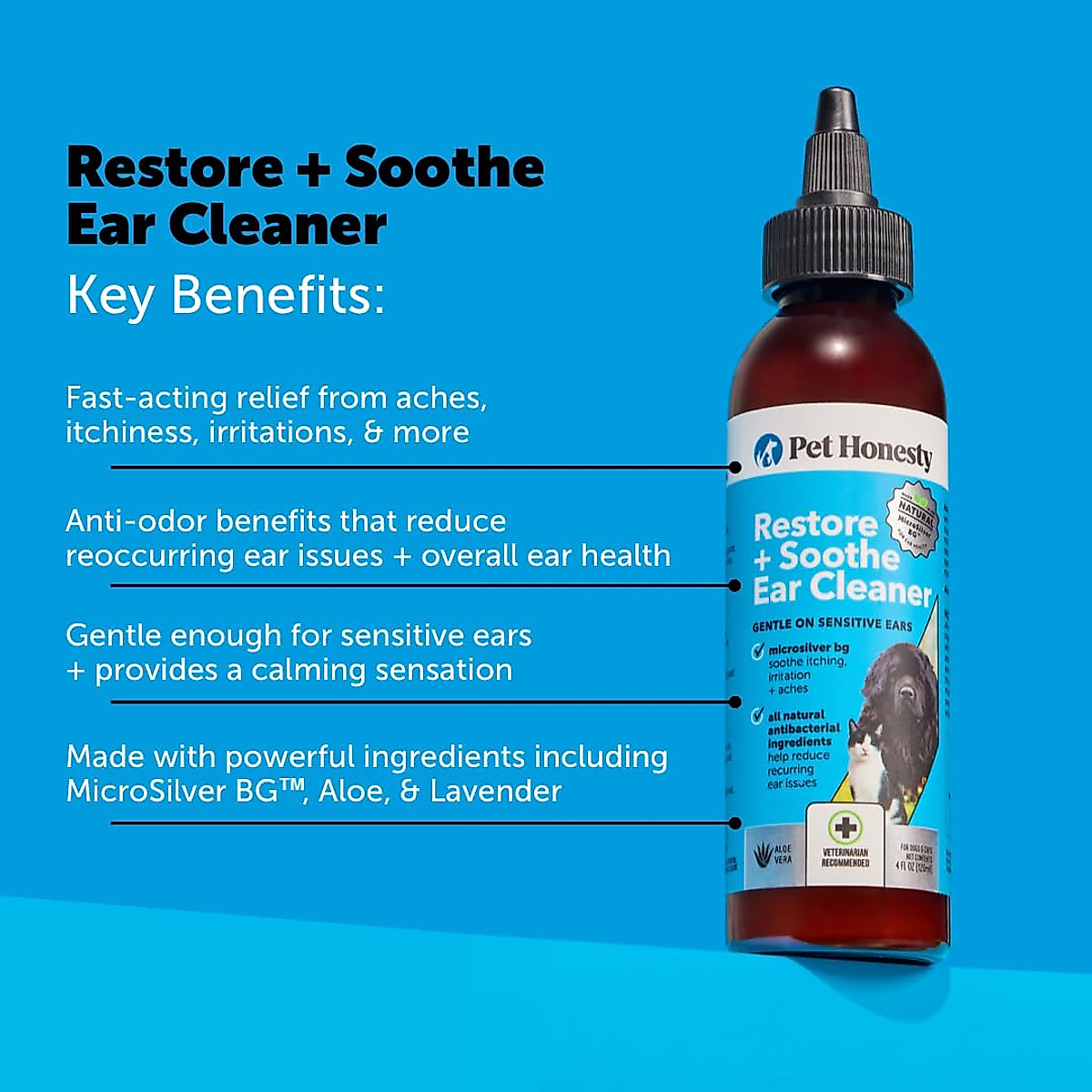 Pet Honesty Restore + Soothe Ear Cleaner for Dogs & Cats (Aloe Vera) 4oz + Allergy Support Itch Relief for Dogs - Dog Allergy Chews with Probiotics for Seasonal Allergies, Skin and Coat Supplement (Sa