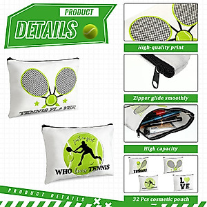 Sadnyy 32 Pcs Tennis Gifts Tennis Makeup Bag Zipper Portable Storage Cosmetics Case Inspirational Cosmetic Bags Travel Pouches Tennis Accessories for Women Girls Lovers Players Coach Friend Sister