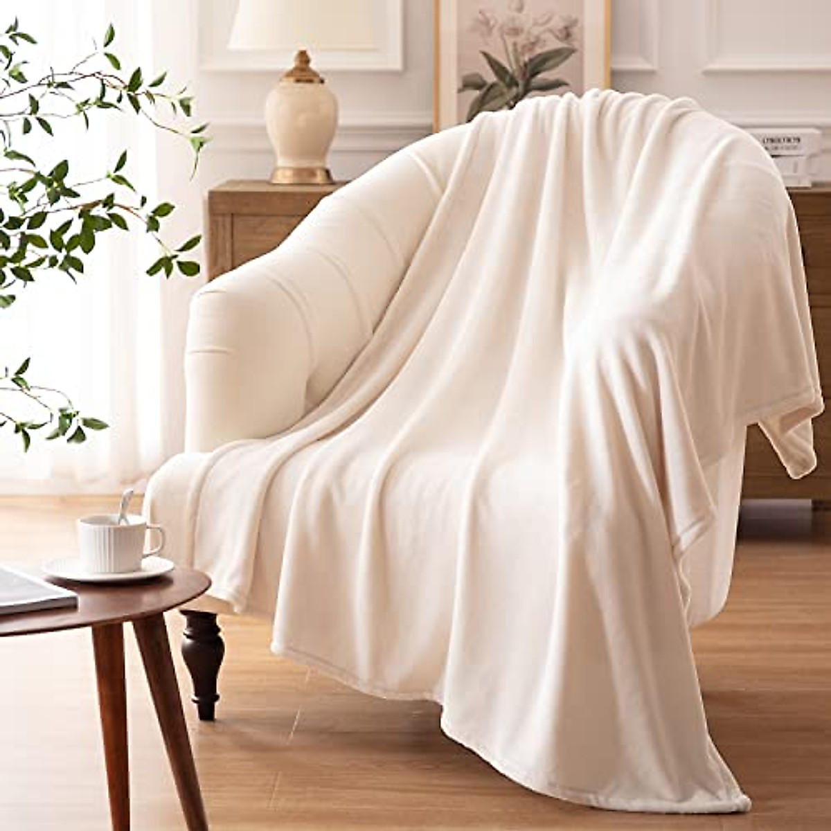 Bertte Fleece Throw Blanket Super Soft Cozy Warm Lightweight Throw for Sofa Couch Luxury Decorative Velvet Pattern Bed Blanket, 50"x60", Ivory White