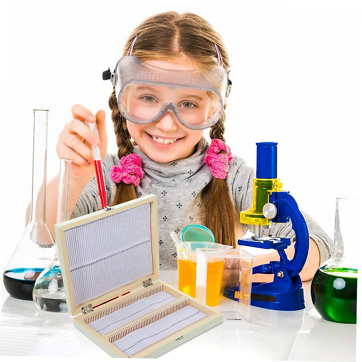 CIYODO Box Biological Slice Box Wooden Slide Storage Holder Slide Storage Wooden Holder Microscope Metal Slideshow