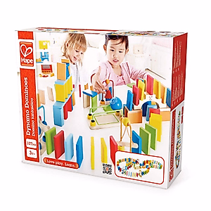 Hape Dynamo Wooden Domino Set Award Winning Domino Racing Building Block Set for Kids, 107 Solid Pieces of Fun Filled Racing, Building and Stacking