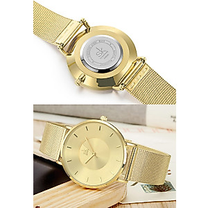 SHENGKE Simple Watches Analog Mesh Watches for Women Stainless Steel Band reloj de Mujer (K0059-GD)