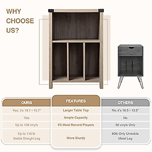 SICOTAS Record Player Stand with Vinyl Record Storage Turntable Stand Table Cabinet with Shelf End Table Night Stands Bed Side Table Nightstand Stereo Cabinet for Living Room Bedroom Office