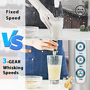 Sakgos Milk Frother Rechargeable Handheld-Electric Whisk 3 Speed Adjustable, Coffee Frother Wand with 3 Stainless Whisks, Electric Foam Maker, Drink Mixer Blender for Latte Cappuccino Matcha Egg