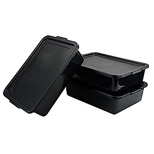 Hommp 3-Pack Commercial Bus Box, 13 L Black Plastic Bus Tub with Lid