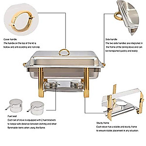 9 QT Chafing Dish Buffet Set Catering Warmers Rectangle Food Server Chafing Tray Catering Warmer Supplies Set with Food & Water Pan, Lid for Kitchen Party Dinner Banquet