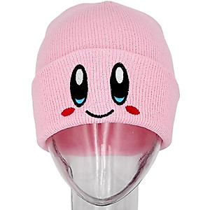 JILANI HANDICRAFT Kir-by Beanies hat Lovely face Embroidery Winter Knitted Hat Bonnet Cap Girls Boys Skiing Warm Unisex (Pink)