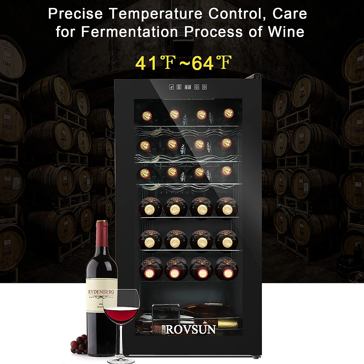 28 Bottle Wine Cooler Refrigerator, Freestanding Compressor Wine Chiller, Beverage Wine Fridge with Digital Temperature Control & Double-layer Glass Door for Red White Wine, Champagne, Beer