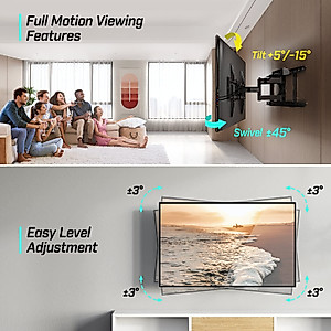 Greenstell TV Mount with Power Outlet, Full Motion Wall Mount for 47"-84" TVs, Swivel, Tilt and Extension Bracket with Dual Articulating Arms, Max VESA 600x400mm, Holds up to 132lbs