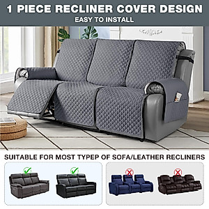 TAOCOCO Anti-Slip Recliner Sofa Cover Couch Covers for Leather Recliner Sofa, Pet Cover for Recliner Sofa, Washable Reclining Furniture Protector with Elastic Straps(3 Seater, Dark Grey)