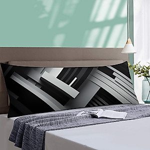 MaSiledy Body Pillow Case Geometry Long Case Protector with Zipper Black White Diagonal Geometric Design Body Pillowcase Bed Large Soft Body Pillow Covers 20x54 Inches for Bedding Couch