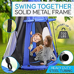 SereneLife Hanging Tent Swing with Hang Kit, Outdoor Tree Swing with Swivel Spinner for Kids (Blue)