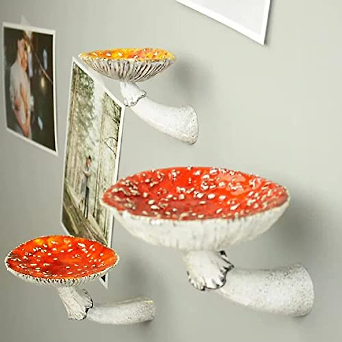 Mushroom Hanging Shelf, Whimsical Floating Shelves Wall Mounted Set of 3, Rustic Resin Crafts Wall Decoration, Floating Shelf for Bedroom, Living Room, Bathroom and More (S+M+L 3pcs)