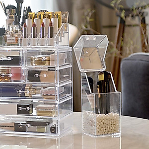 InnSweet Makeup Brush Holder Organizer, Dustproof Cosmetics Brush Storage with White Pearls