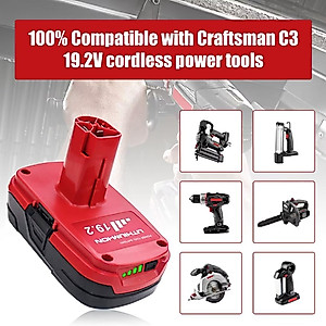 2 Packs 3.0Ah Diehard 19.2V C3 Battery Replacement for Craftsman 19.2 Volt Battery Li-ion Compatible with Craftsman 315.pp2011 315.pp2020 315.113753 130279005 1323903 11375 315.115410 Batteries(Red)