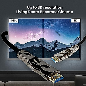 Pacroban Long8K Fiber Optic HDMI Cable Detachable Connectors - 8K 60Hz, HDR, HDCP 2.2, Active Ultra High Speed 48Gbps, in-Wall Safe, 4K@120Hz 4:4:4 Slim Light (25ft)