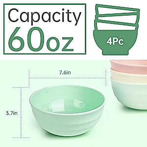 Epahi Wheat Straw Bowls Sets, 60 OZ Unbreakable Cereal Bowls Set of 4, Lightweight Microwave Dishwasher Safe Bowls, Reusable Large Bowls for Serving Soup Salad