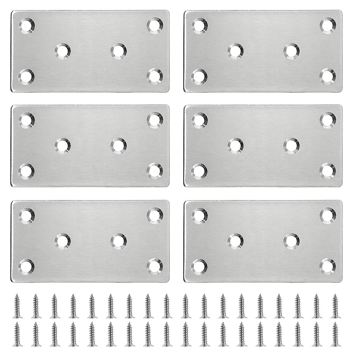 BokWin 6Pcs Silver Mending Bracket Plate, 80 x 40 x 2mm Stainless Steel Heavy Duty Flat Corner Brace for Wood, Metal Straight Fixing Joining Shelf Support Corner for Shelves, Furniture and Cabinet