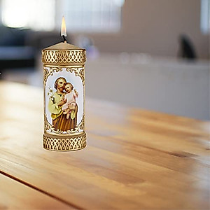 St Joseph and Child Catholic Prayer Candle, Devotional Unscented Hand Decorated Candles Fathers Day Decoration for Churches or Homes, 4.75 Inches
