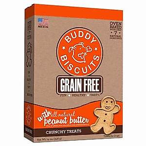 Buddy Biscuits Grain Free Dog Treats, Baked in USA, Large Size Treat with Natural Peanut Butter 14 oz.