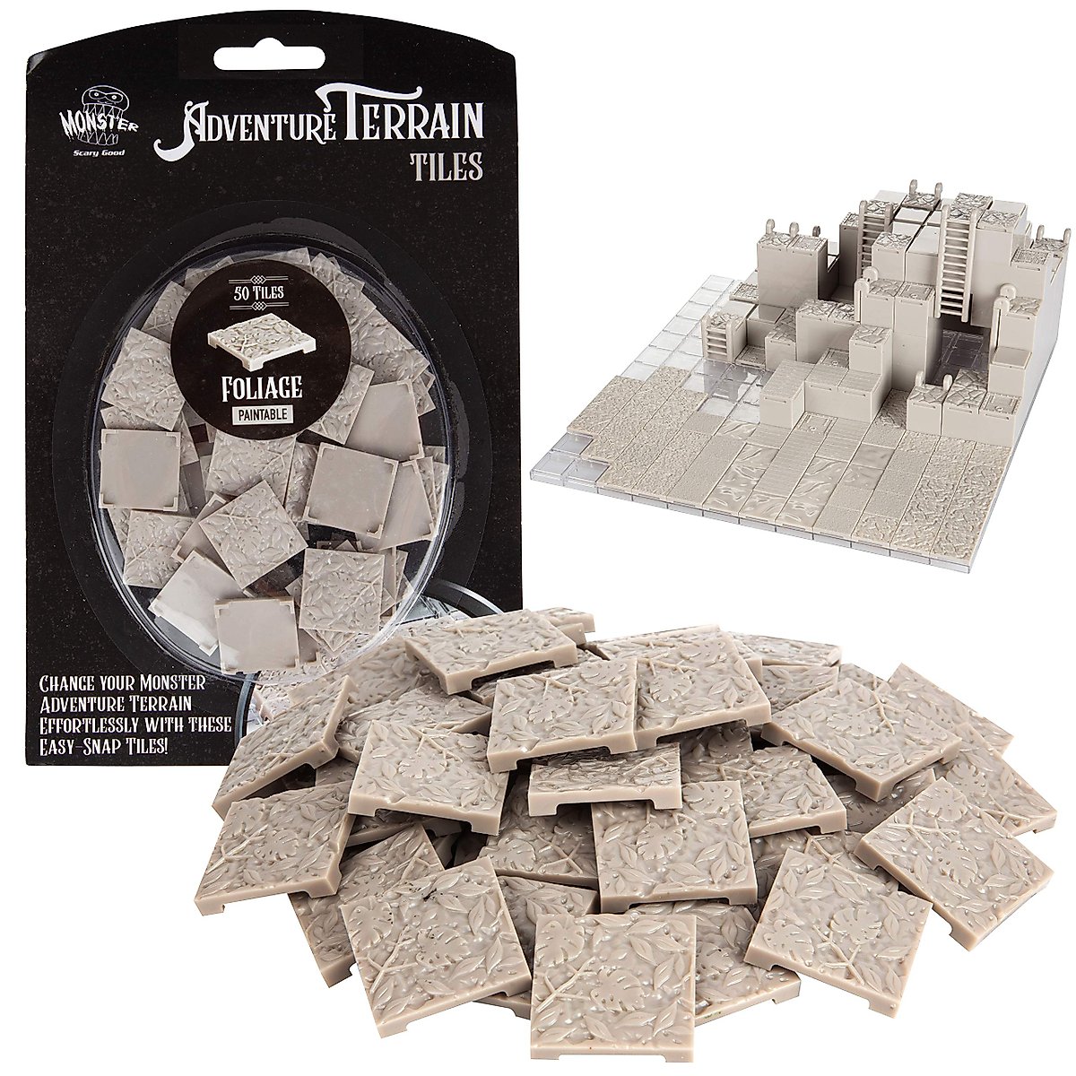 Monster Adventure Terrain- 50pc Tile Expansion Pack-Paintable 1"x1" Tile Set- Amazing Tabletop Terrain in Minutes-Customize Your D&D and Pathfinder Dungeons Your Way