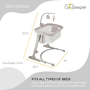 Arm’s Reach Versatile Co-Sleeper Bedside Bassinet Featuring Height-Adjustable Legs with Adjustable Feet, Mobile with Plush Hanging Toy, and Music Box that Plays 5 Tunes, Misty