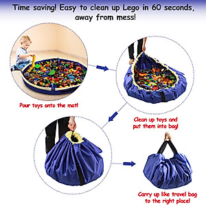 Toy Storage Mat Bag by Drawstring for Lego - Play Mat Bag Toy Storage Container for Kids with Cap can as Gift（ Blue 47inch ）