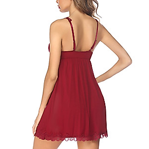 Avidlove Sexy Sleepwear for Christmas Babydoll Lingerie Lace Chemise Nightgown Slip Dress Loungewear Wine Red
