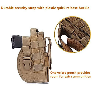 ACEXIER Universal Tactical Gun Holster Right Hand Molle Pistol Holster Combat Airsoft Waist Belt Holster for 1911 45 92 96 G1ock(Khaki)