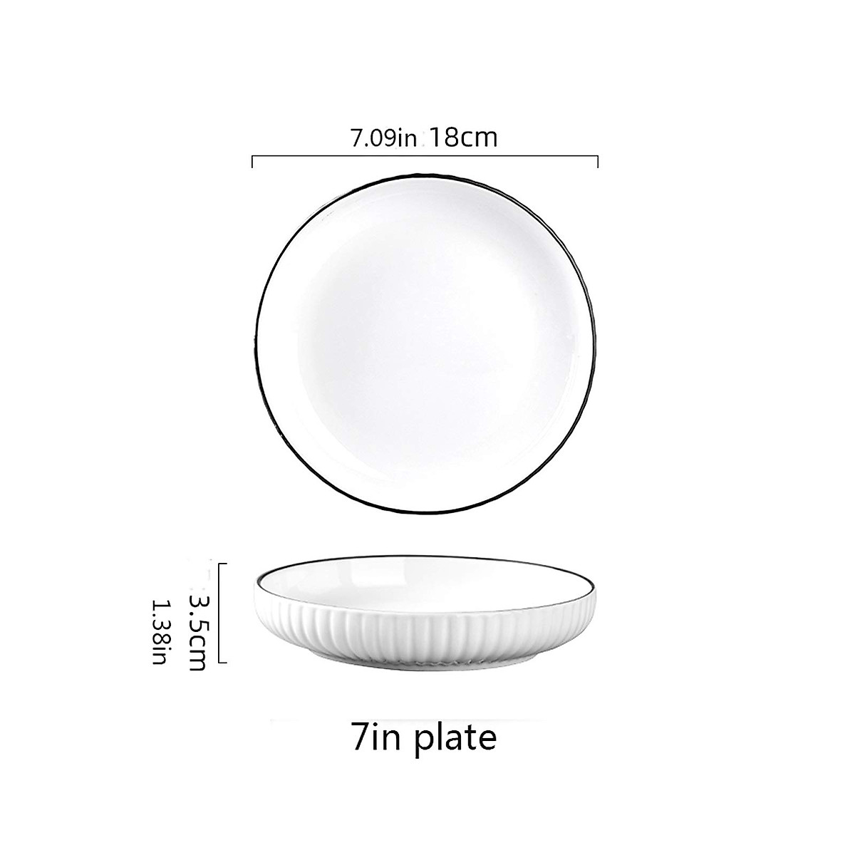 GRFIT Dishes Plates White Dinner Plate Rimmed with Black Line, 7 Inch Round Plate Set, Porcelain Plate Suitable for Pasta, Dessert, Salad Home dining plate