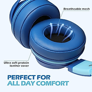 AILIHEN C8 Headphones Wired, On-Ear Headphones with Microphone and Volume Control, Corded 3.5mm Headset for Boys Girl School Smartphones Chromebook Laptop Computer Tablets Airplane Travel (Indigo)